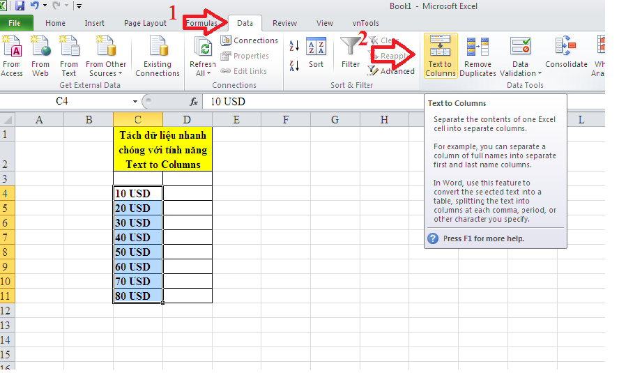 Tách dữ liệu nhanh chóng với Text to Columns trong Excel- KTĐM